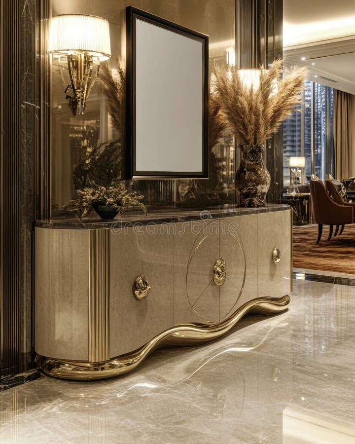 The Beige Console Table is Situated in a Modern Interior with a Blank ...