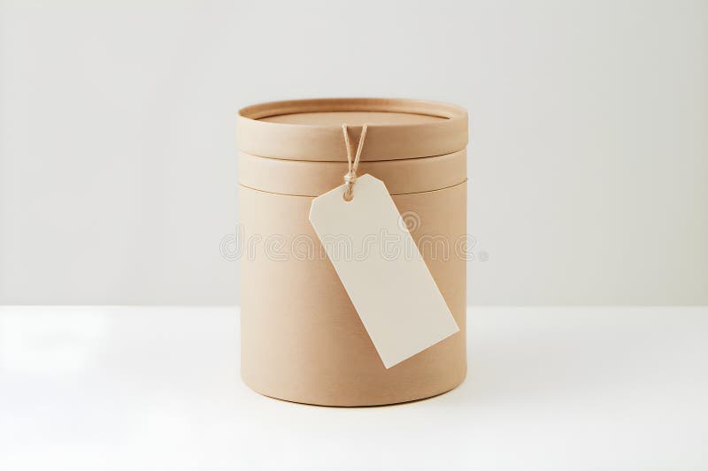 Beige Container with Eco Friendly Design, Blank Tag Tied with String ...