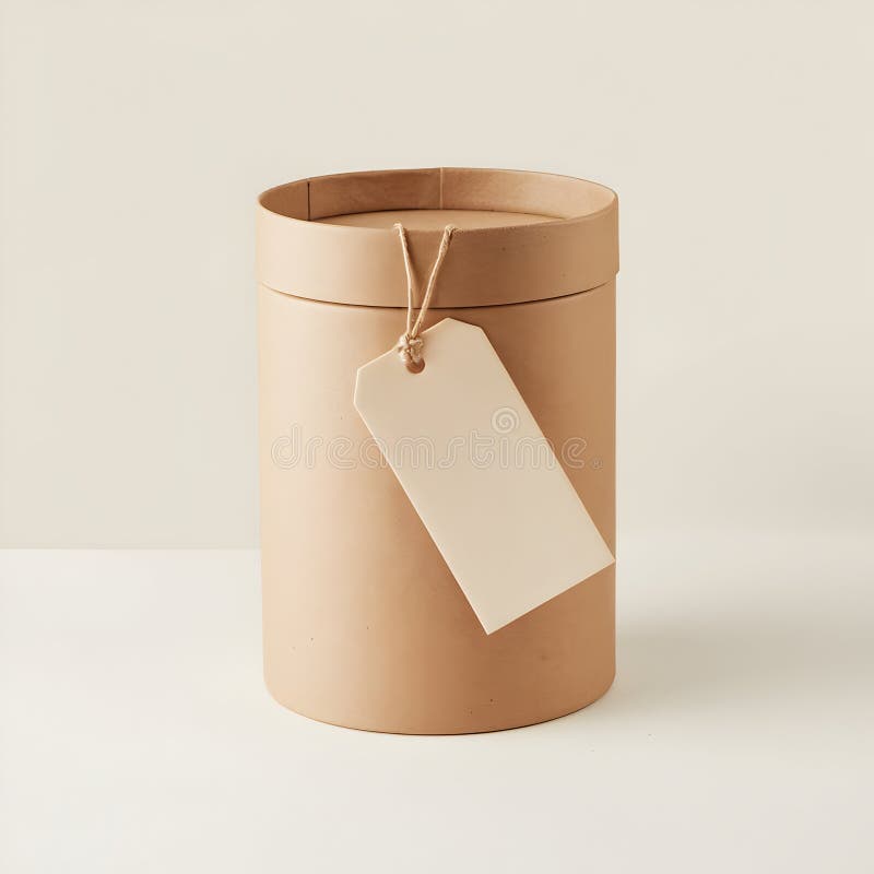 Beige Container with Eco Friendly Design, Blank Tag Tied with String ...