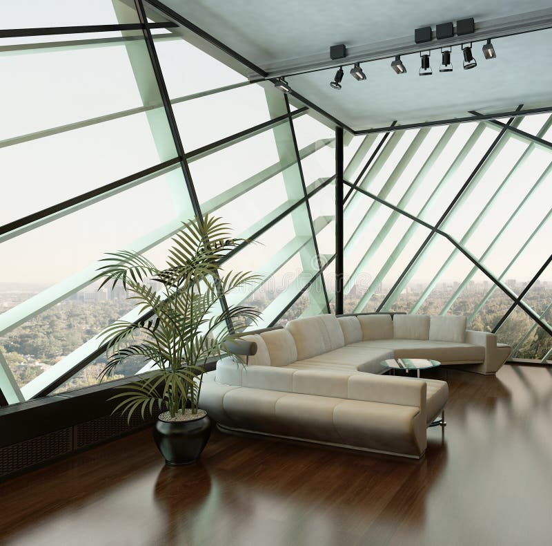 Beige Couch Against Extravagant Design Window Stock Illustration ...