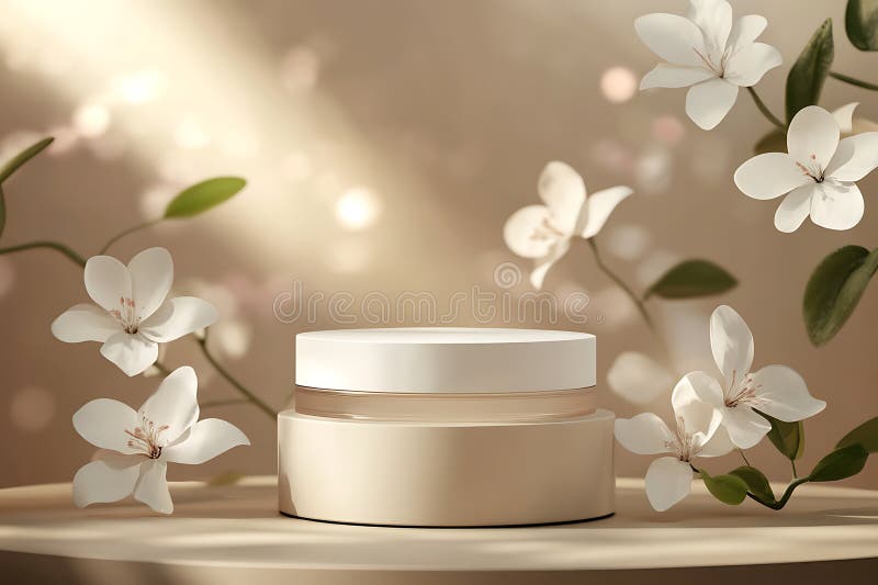 Beige Cream Jar on Podium with Flowers Stock Illustration ...