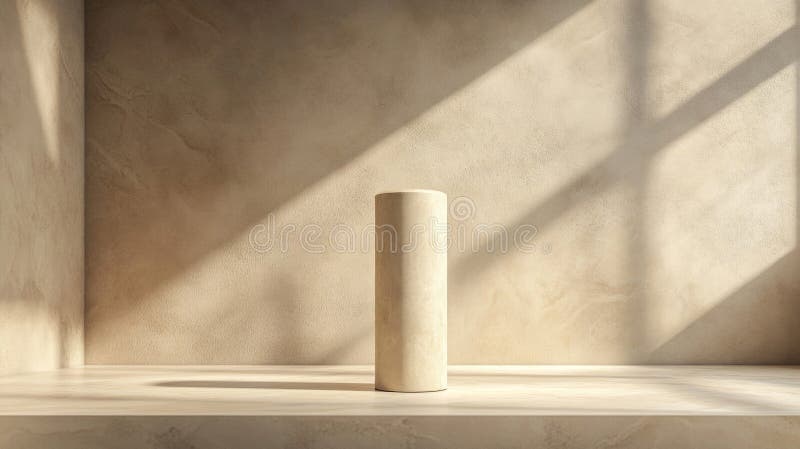 Beige Cylinder on Textured Stone Wall with Sunlight Shadows Stock ...