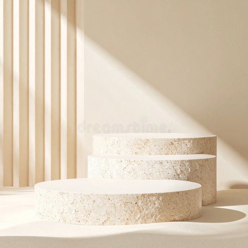 Beige Cylindrical Display Platforms on Sand Stock Illustration ...