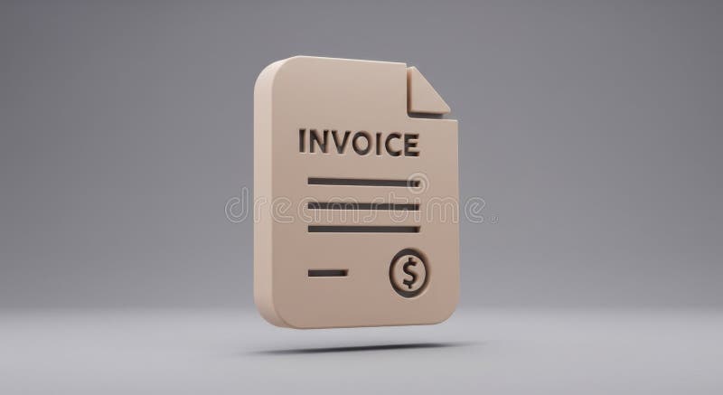 Beige 3D Invoice Icon on Gray Background Stock Illustration ...