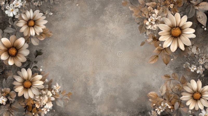 Beige Daisy Flowers Framing a Textured Background Stock Illustration ...