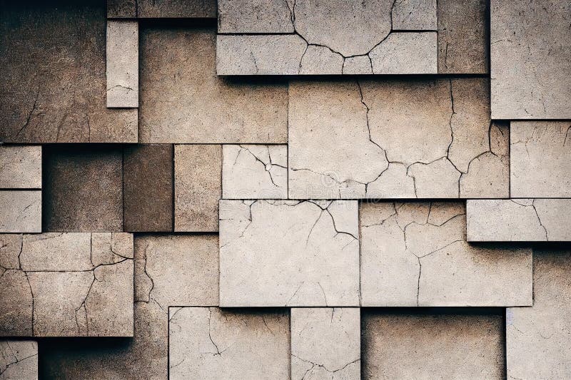 Beige Damaged Exterior Part of Wall Made from Rectangular Shapes. Stock ...