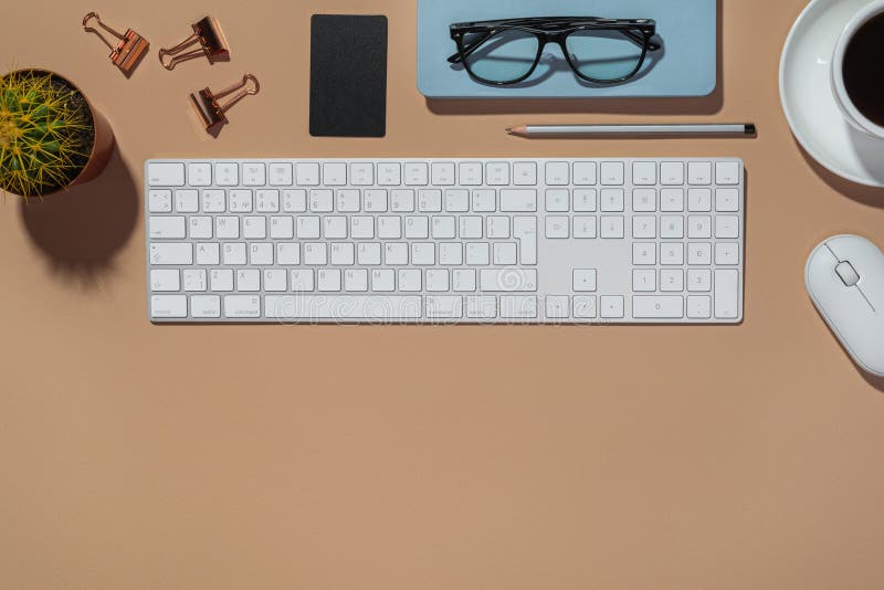 Beige Desktop with Keyboard, Bank Card and Coffee Stock Photo - Image ...