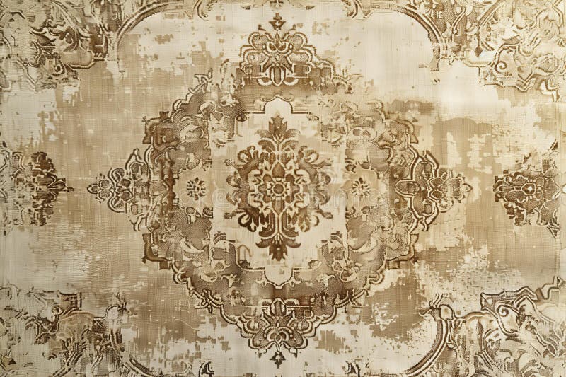 A Beige Distressed Rug Texture with Subtle Floral Patterns and ...