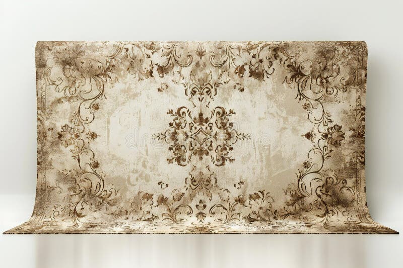 A Beige Distressed Rug Texture with Subtle Floral Patterns and ...