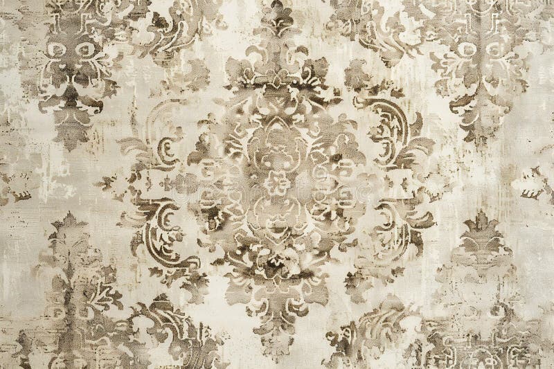 A Beige Distressed Rug Texture with Subtle Floral Patterns and ...