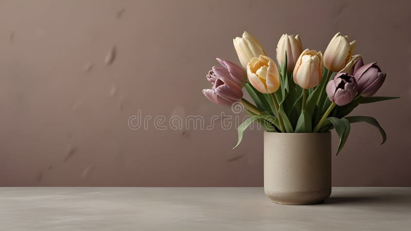Beige and Dusty Mauve Tulips in a Minimalist Spring Composition Stock ...