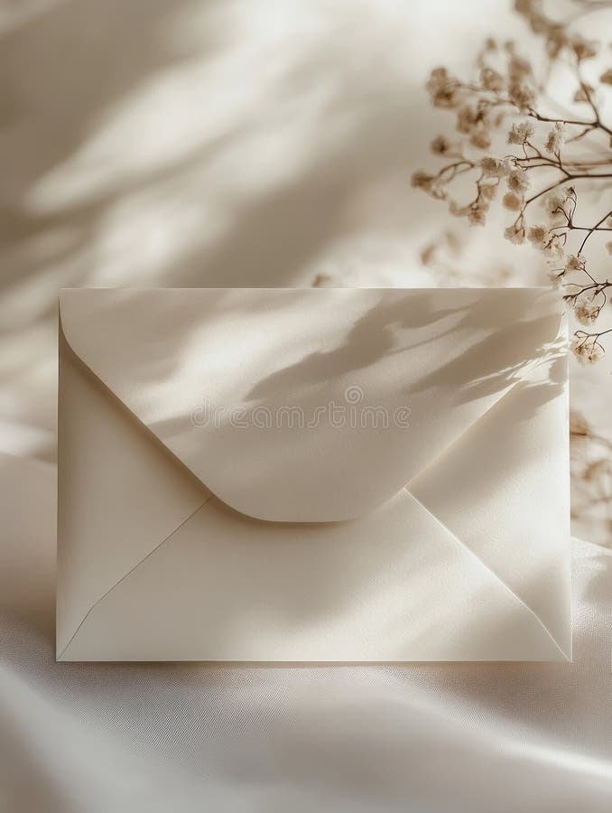 Beige Envelope with Shadows and Dried Flowers Stock Image - Image of ...