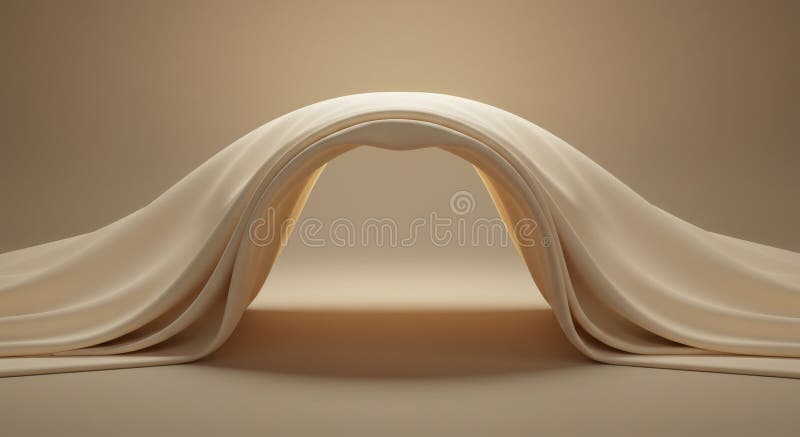 Beige Fabric Drape Forming an Arch on a Neutral Background Stock ...