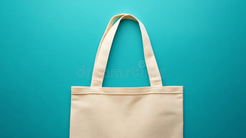 Beige Fabric Tote Bag on Turquoise Background in Studio Shot with ...