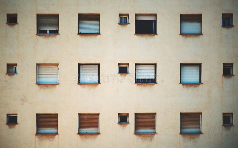 Beige Facade of Building in Barcelona Stock Photo - Image of glass ...