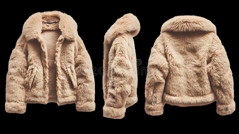 Beige Faux Fur Jacket Display with Front, Side, Back Views Stock Image ...