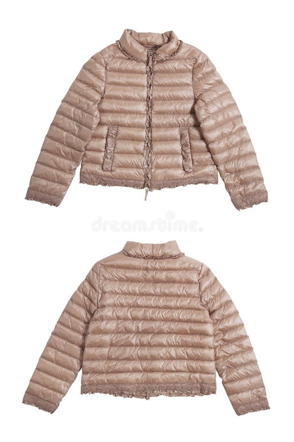 Beige Female Winter Jacket on White Front and Back View Stock Photo ...