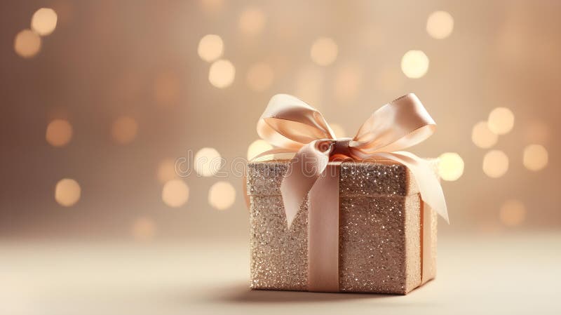 Beige Gift Box in Front of a Light Background with Copy Space. Festive ...