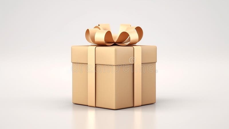 Beige Gift Box with Gold Ribbon Isolated on White. Generative AI Stock ...