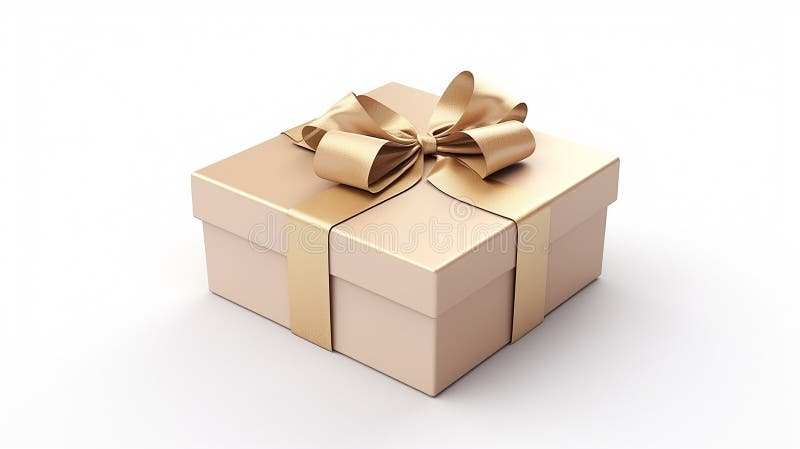 Beige Gift Box with Gold Ribbon Isolated on White. Generative AI Stock ...