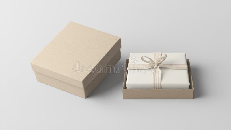 Beige Gift Box with Kraft Paper and Ribbon Stock Illustration ...