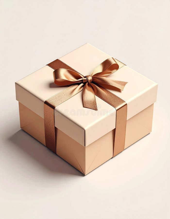 Beige Gift Box with Rose Gold Ribbon and Bow Stock Illustration ...