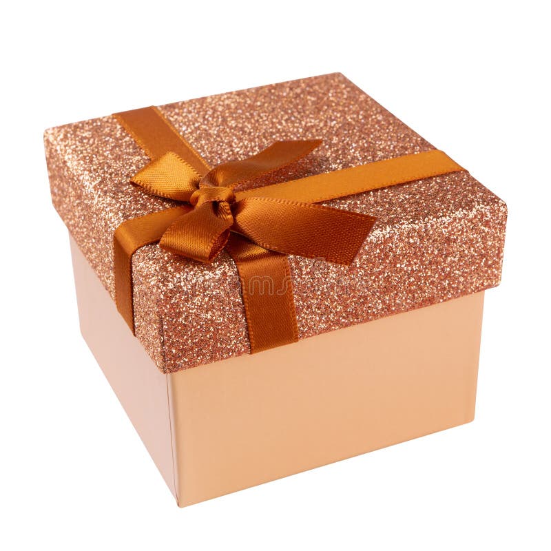 Beige Gift Box with a Shiny Lid and with a Satin Brown Ribbon, on a ...