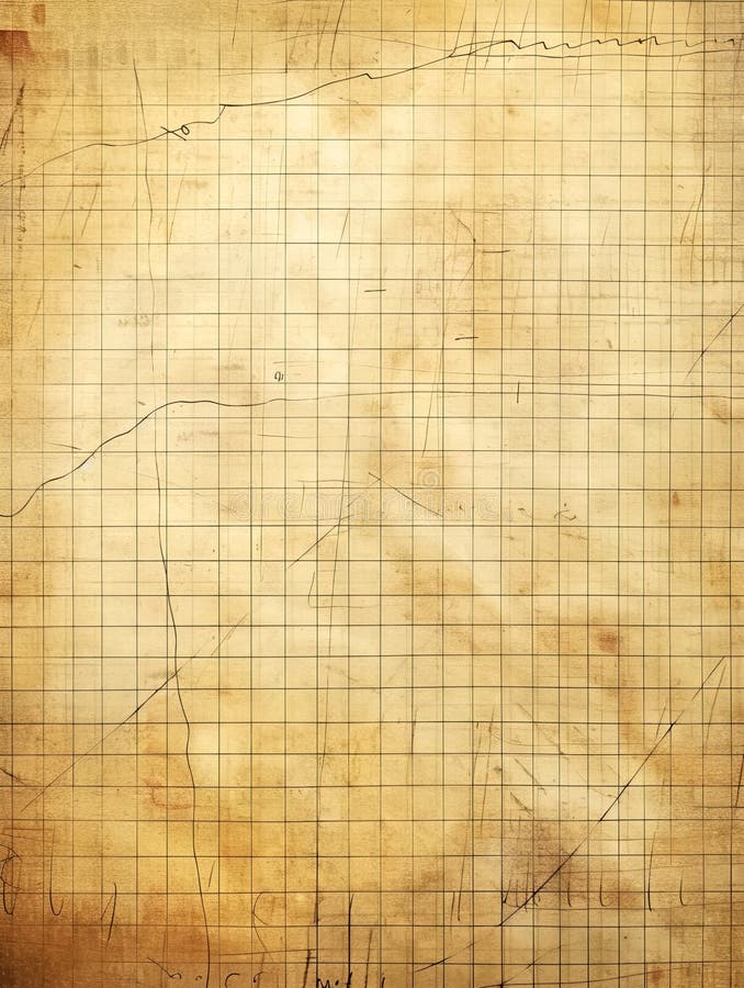 Beige Graph Paper Texture with Brown Gridlines, Creases, Worn. Close-up ...