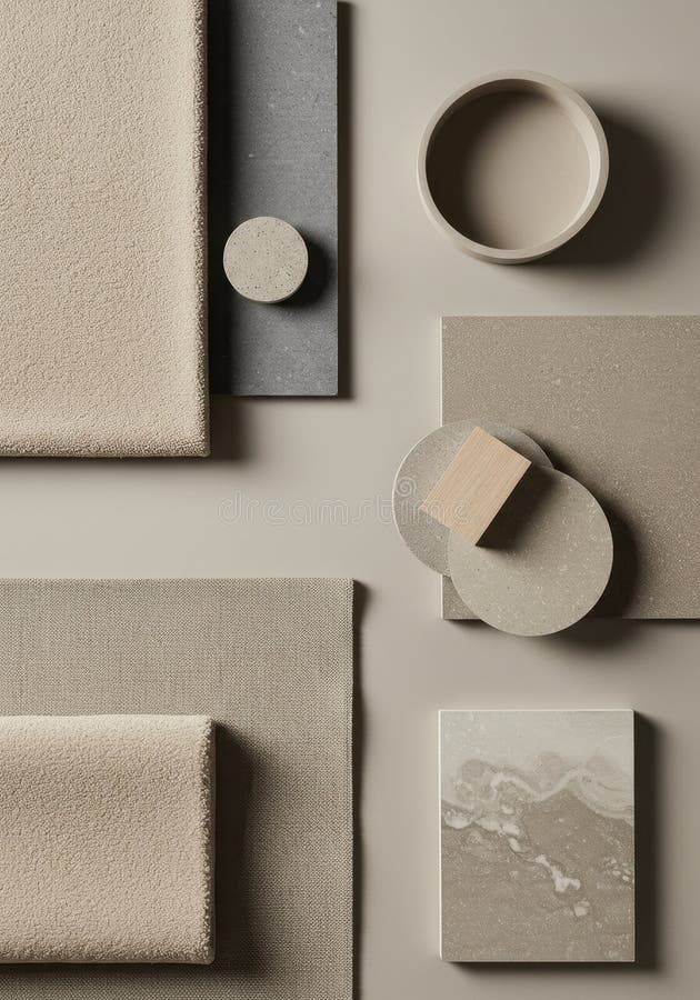 Beige and Gray Textured Material Samples Flatlay Stock Illustration ...