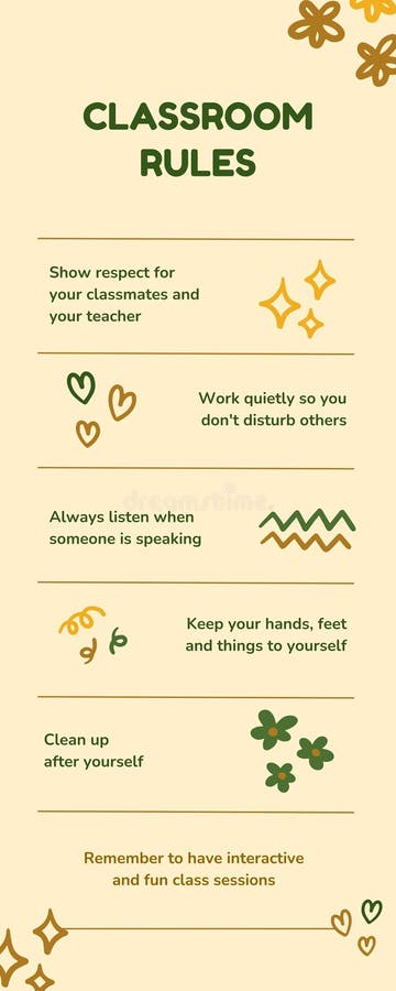 Beige and Green Simple Illustrated Classroom Rules Infographics Stock ...