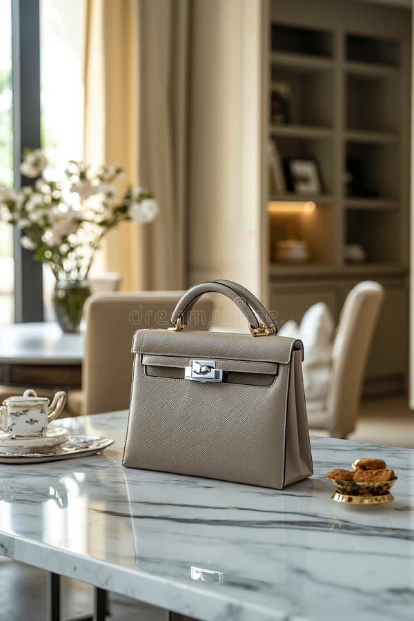 A Table with a Handbag Sitting on Top of it Stock Photo - Image of ...