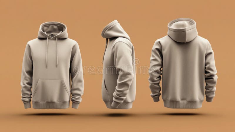 Beige Hoodie Set Displayed Front Back and Side Views in Studio Setting ...