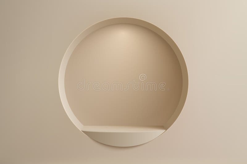 Beige Interior Wall with Round Architectural Shelf Niche and Lighting ...