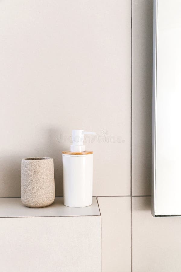 Beige jars for bathroom. stock illustration. Illustration of liquid ...