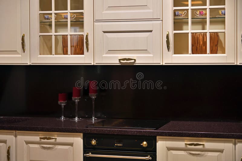 Beige Kitchen Set with Stove in the Room Stock Image - Image of room ...