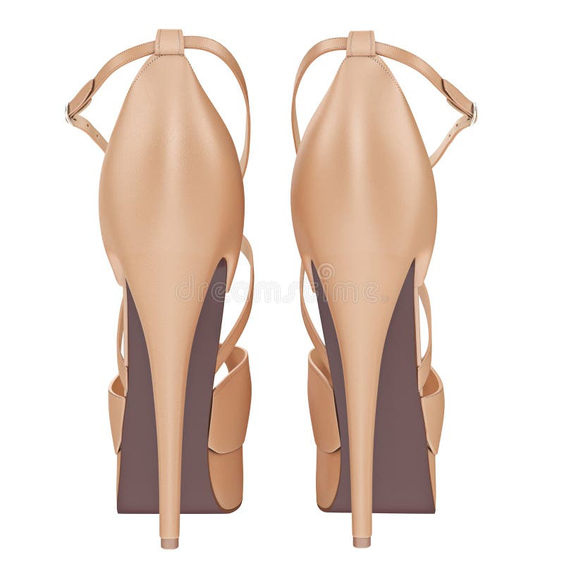 Beige Leather Sandals with Heels, Back View Stock Illustration ...