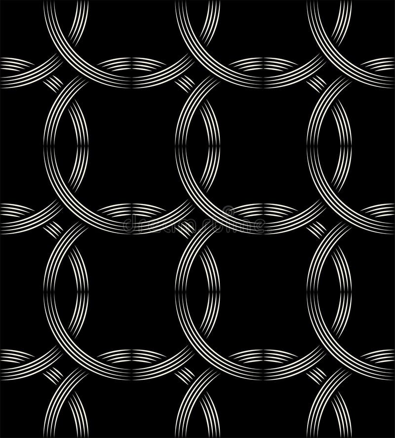 Beige Line Interwined Circles Seamless Pattern on Black Background ...