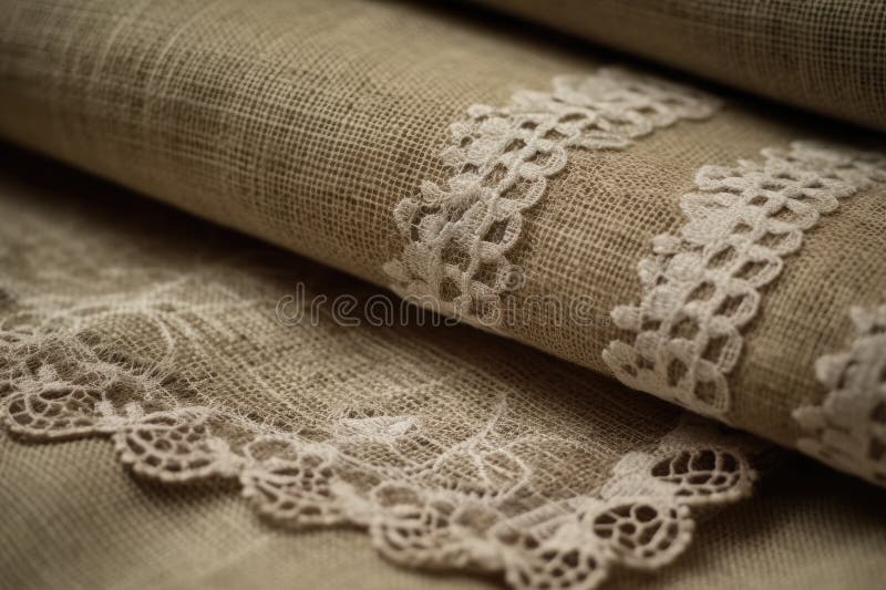 Beige Linen with Lace Border Pattern. Generative AI Stock Image - Image ...