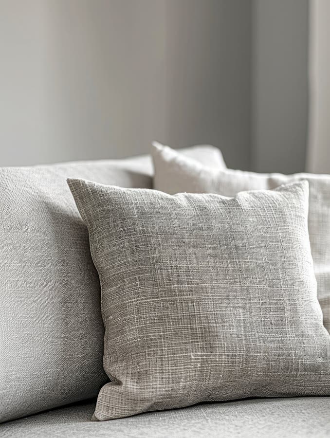 Beige Linen Pillows on a Sofa with a Neutral Interior Design. Stock ...