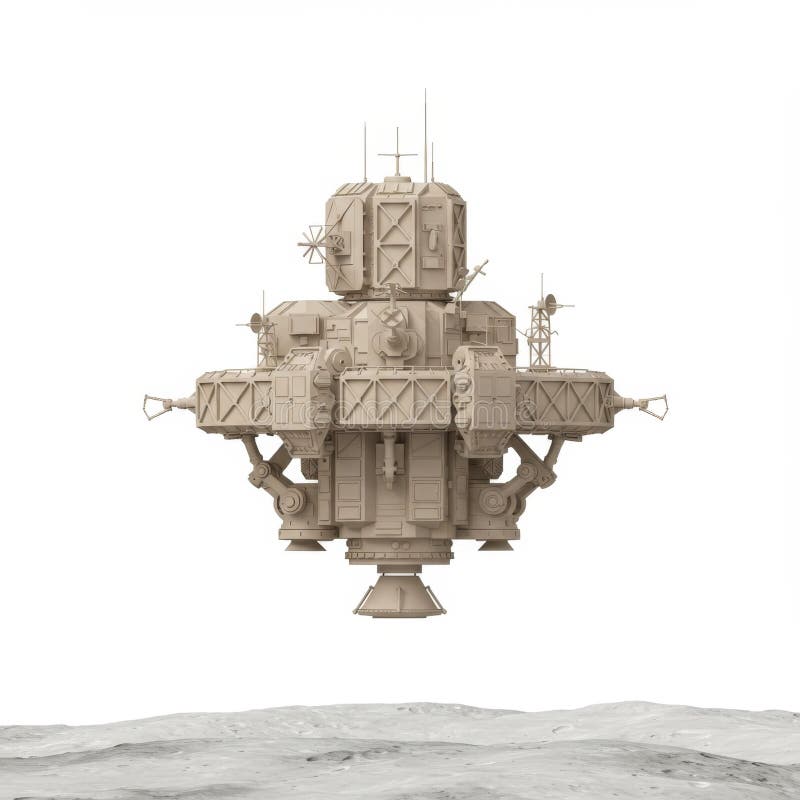 Beige Lunar Spacecraft on Dusty Moon Surface Stock Illustration ...