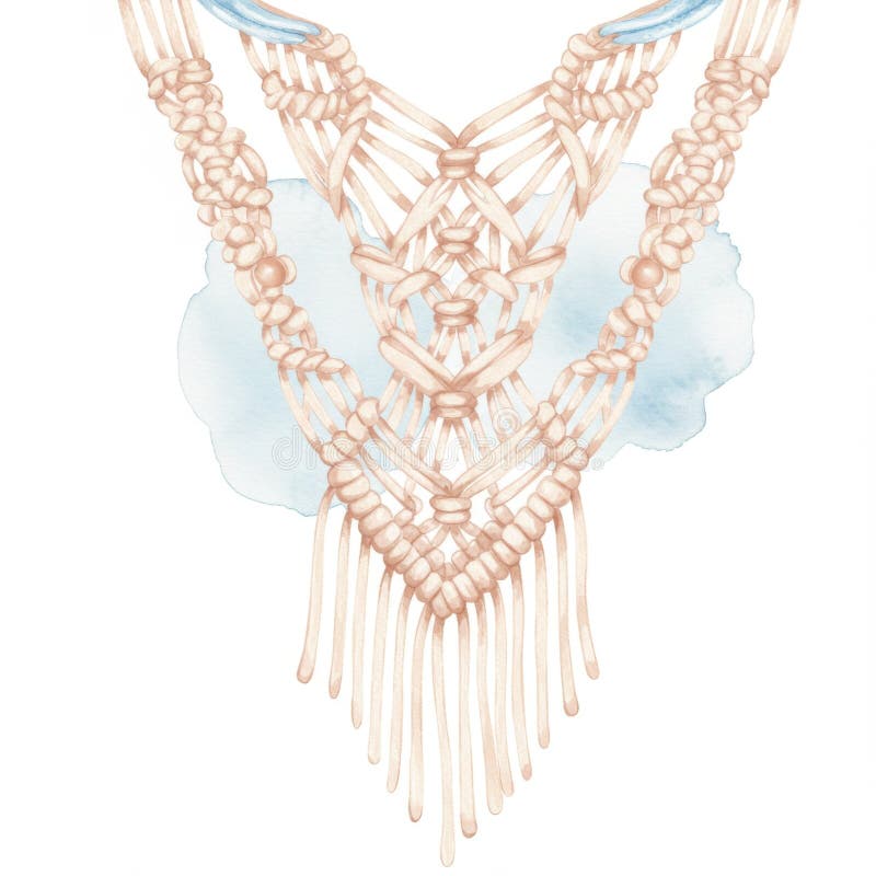 Beige Macrame Necklace with Light Blue Watercolor Background Stock ...