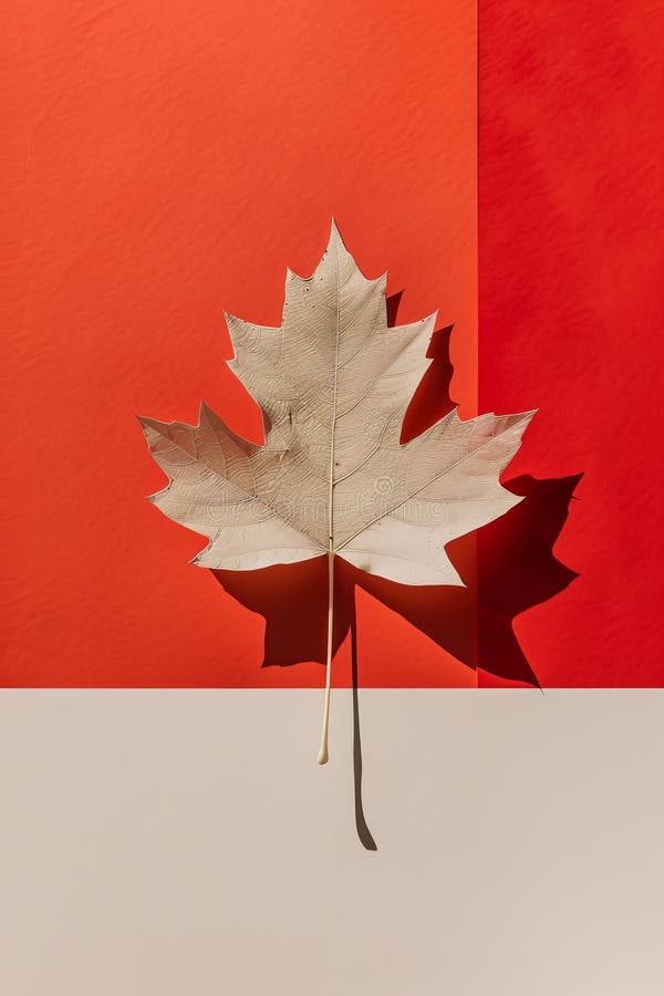 Beige Maple Leaf on Red Background Stock Photo - Image of design ...