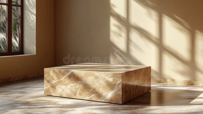 Beige Marble Cube Product Display Platform in Sunlit Room Stock ...