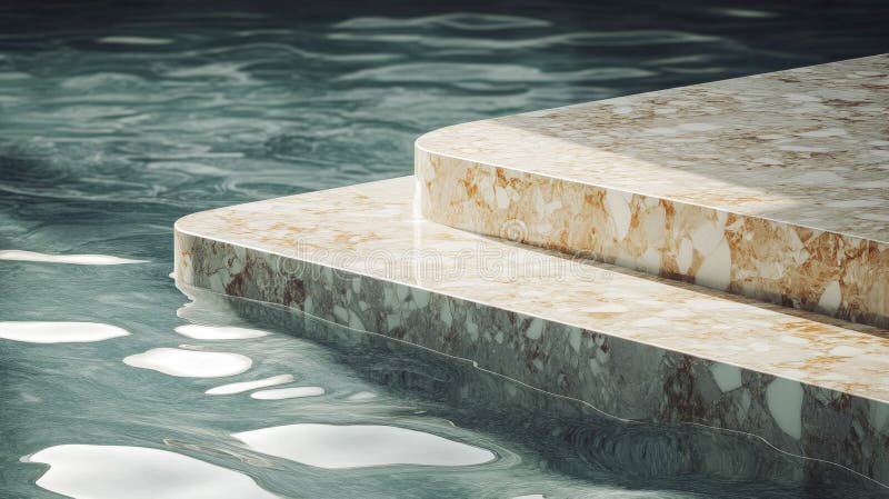 Beige Marble Pool Steps and Teal Water Stock Illustration ...