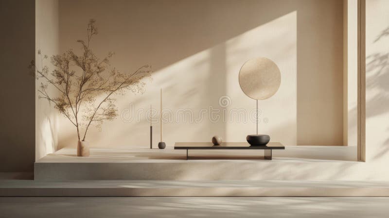 Beige Minimalist Interior Design with Sunlight Stock Illustration ...