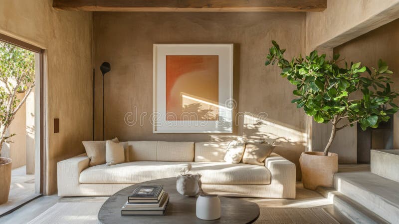 Beige Minimalist Living Room Interior Design Stock Illustration ...