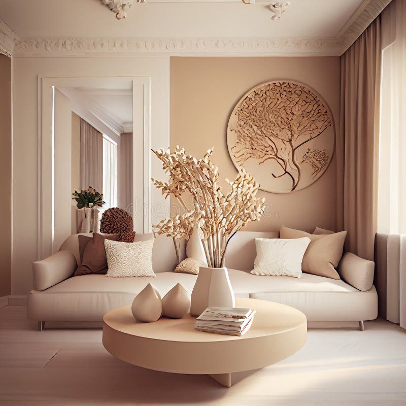 Beige Minimalist Modern Interior Design. Generative AI Stock ...