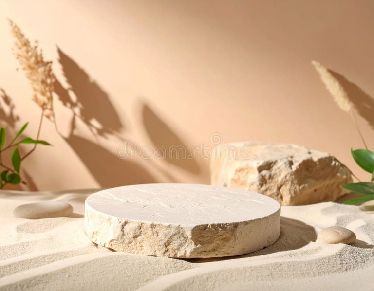 Beige Minimalist Product Display on Sand Platform Stock Illustration ...
