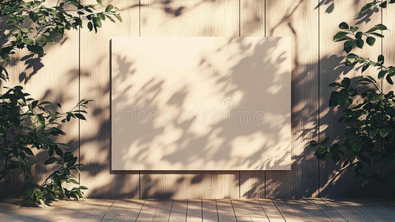 Beige Mockup Poster with Leaf Shadows on Wooden Wall Stock Illustration ...