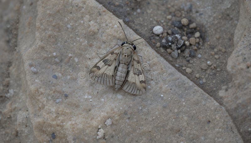 Beige Moth on Textured Stone Surface: Close-up of Delicate Wing ...